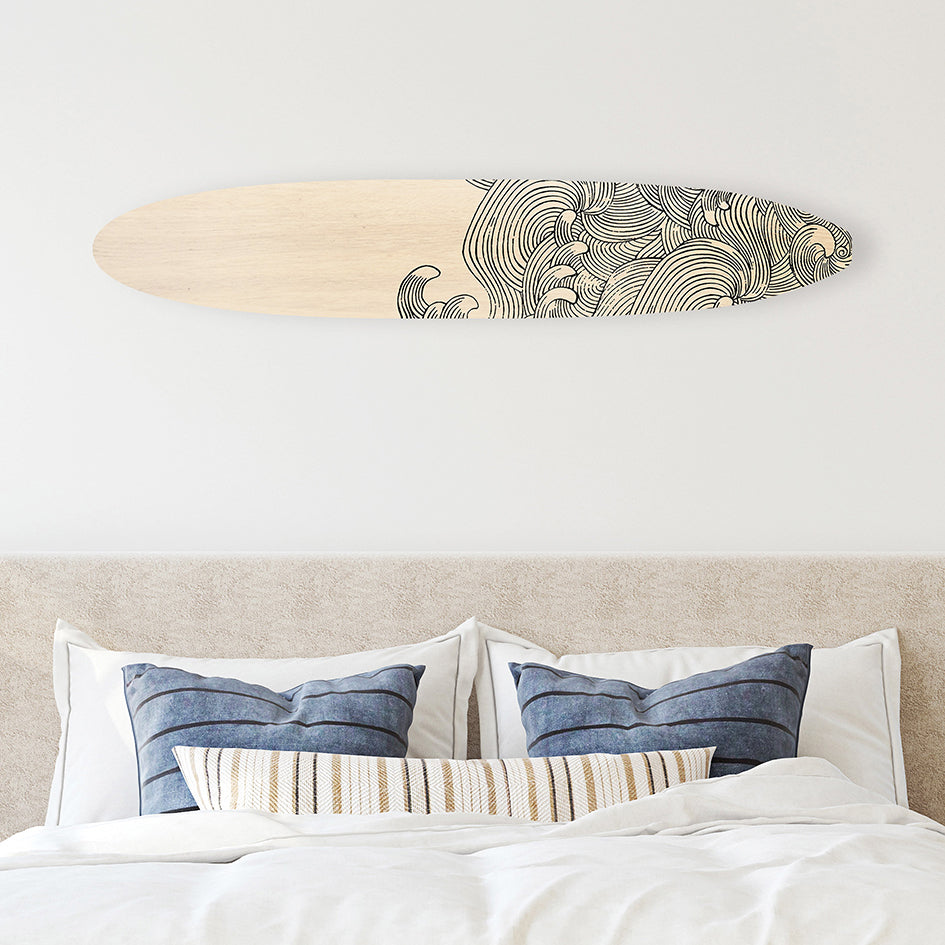 Wave Surfboard Wall Art | Surfboard Wall Decor | Wave Drawing ...