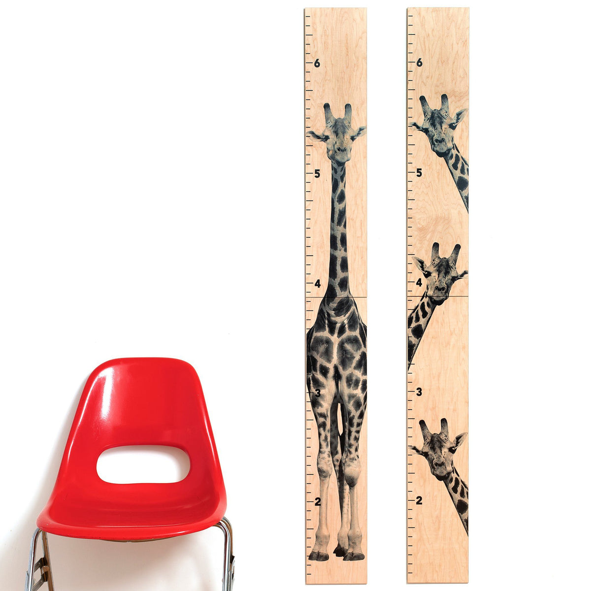Tall Giraffe Wooden Growth Chart in Two Design Choices – Headwaters Studio